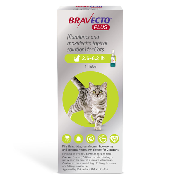 Bravecto® PLUS Topical Solution for Cats | Fleas, ticks, heartworms, hookworms, and roundworms ...